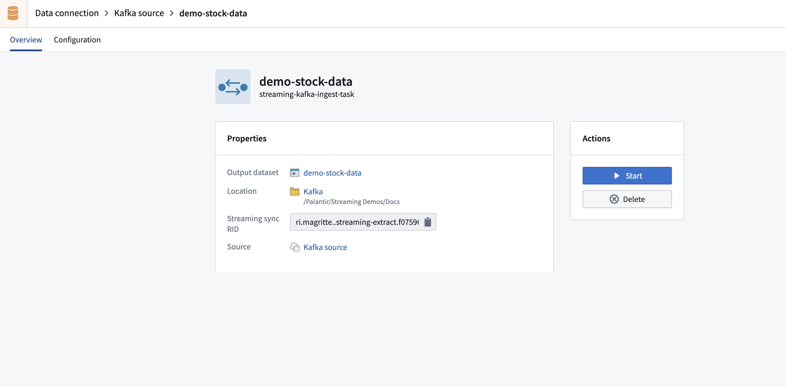 Data Connection • Syncs • Set up a streaming sync • Palantir