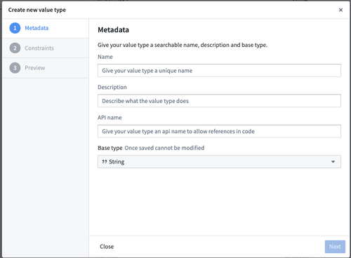 Object And Link Types • Value Types • Create A Value Type • Palantir