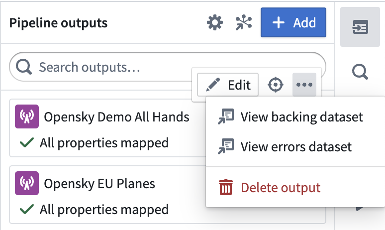Pipeline Builder • Pipeline Outputs • Add A Geotemporal Series Sync Output • Palantir