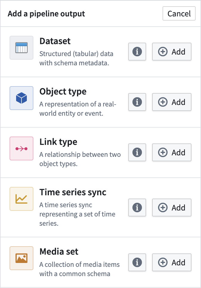 Pipeline Builder • Pipeline outputs • Add a media set output • Palantir