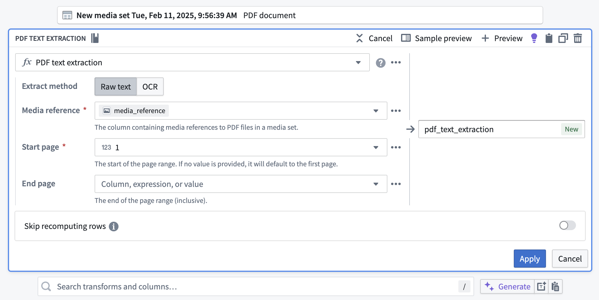 Pipeline Builder • Transforms • Transform media • Palantir