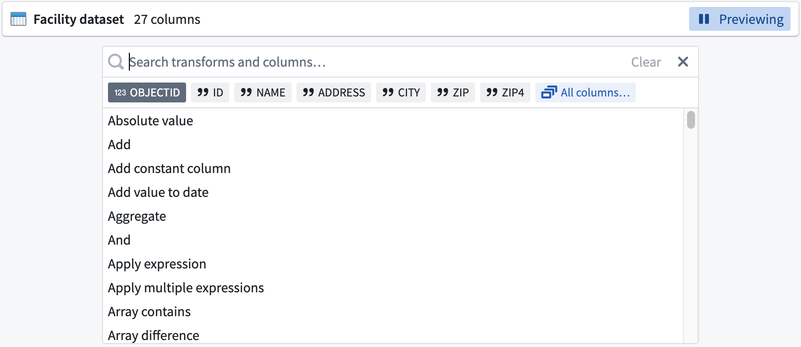 Pipeline Builder • Transforms • Transform data • Palantir